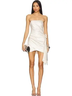 MORE TO COME Strapless Mini Dress With Satin Rose Accent - Beige
