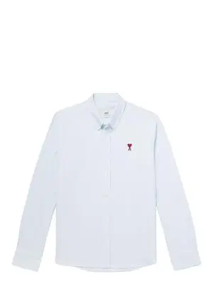Ami Adc Button-down Collar Logo-embroidered Striped Cotton Oxford Shirt - Blue