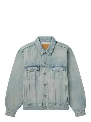 Saint Laurent Distressed Denim Trucker Jacket - Blue