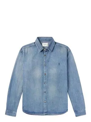 Saint Laurent Logo-embroidered Denim Shirt - Blue