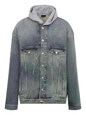 Balenciaga Hooded Denim Jacket - Blue