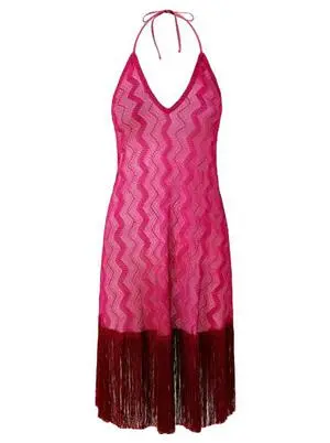 Missoni Cover-up Dress In Zig Zag Lamé Viscose With Fringes - Purple