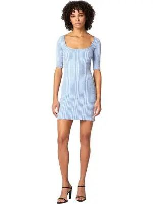 Missoni Ribbed Mini-dress With Sequins And Short Sleeves - Light Blue