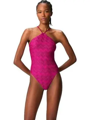 Missoni Zig Zag Lamé Viscose One-piece Swimsuit - Purple