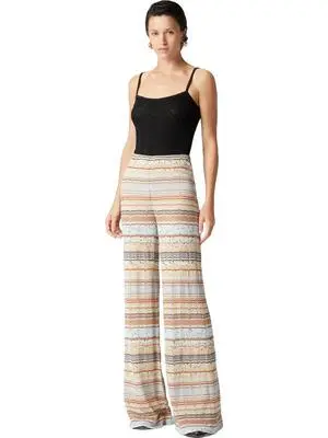 Missoni Viscose And Cotton Palazzo Trousers With Lamé Zigzag Fret - Multicoloured