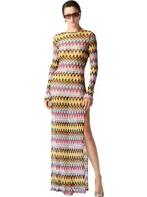 Missoni Long Dress In Lamé Viscose Lace With Open Back Multicoloured