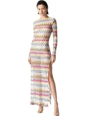Missoni Long Dress In Lamé Viscose Lace With Open Back - Pink Multi