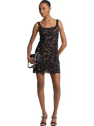 Michael Kors Studded Corded Floral Lace Mini Dress - Black