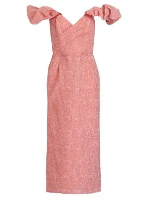 Marchesa Off-the-shoulder Pleated Cloqué Midi Dress - Baby Pink