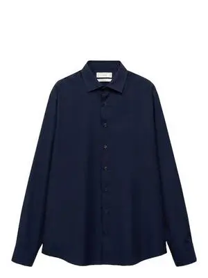 Mango Slim Fit Cotton Poplin Suit Button-up Shirt - Dark Navy