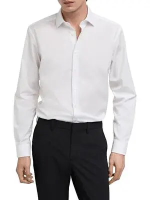 Mango Slim Fit Cotton Poplin Suit Button-up Shirt - White