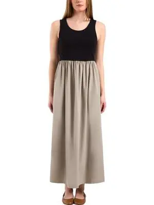CAPSULE 121 Fitted Top Gathered Skirt Dress - Black & Tan
