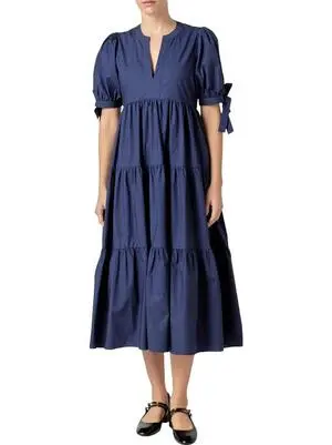 English Factory Tiered Midi Dress - Navy