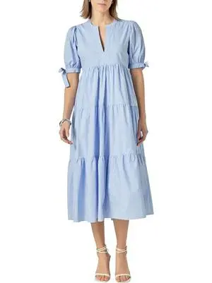 English Factory Tiered Midi Dress - Powder Blue
