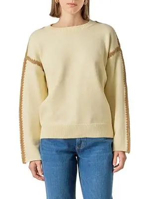 English Factory Stitch Detail Cotton Sweater - Cream/tan