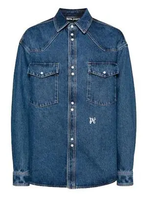 Palm Angels Lightweight Monogram Denim Shirt - Blue