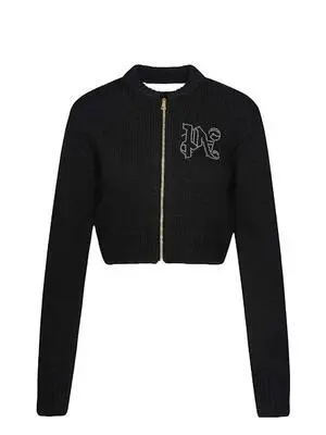 Palm Angels Monogram Stud Zip Sweater - Black