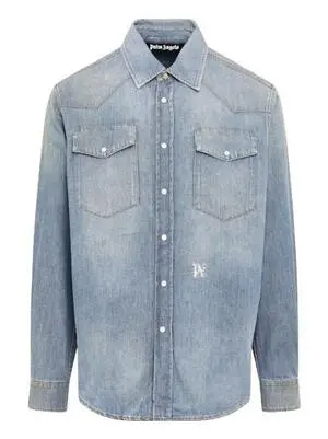 Palm Angels Pa Monogram Denim Shirt - Blue