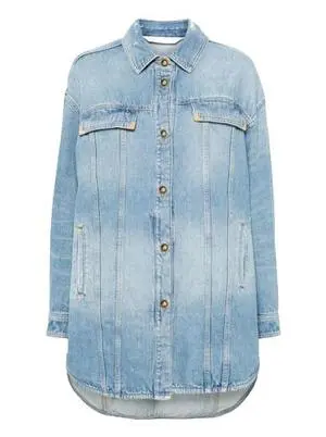 Palm Angels Washed Logo Denim Overshirt - Blue