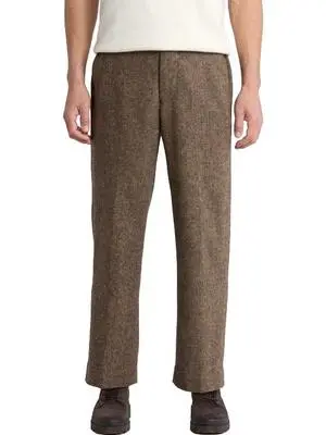 ELWOOD Herringbone Wool Blend Tweed Trousers - Brown Tweed