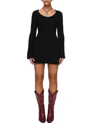 Princess Polly Best Interest Long Sleeve Ribbed Minidress - Black