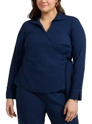 Foxcroft Rosie Wrap Crepe Top - Navy