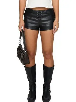 Princess Polly Buccaneers Faux Leather Low Rise Shorts - Black
