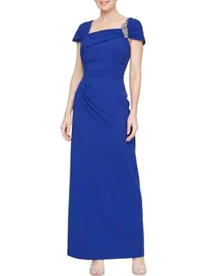 Alex Evenings Alex Evenings Cap Sleeve Crepe Gown Royal