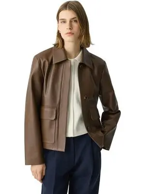 Theory Leather Patch Pocket Boxy Jacket Clove