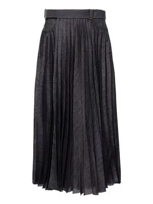 Sacai Denim Pleated Midi Skirt - Blue