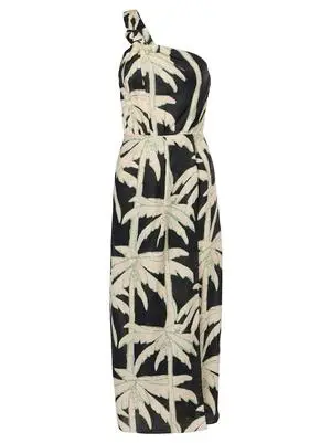 Johanna Ortiz Printed One-shoulder Midi Dress - Black