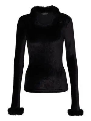 Balenciaga Faux-fur Trimmed Top - Black