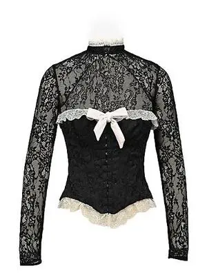 House Of Cb Perdita Metallic-jacquard Corset And Bolero Lace Top - Black
