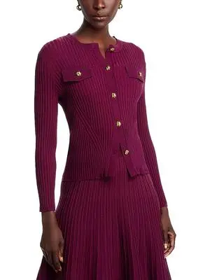 NANCY YANG Ribbed Cardigan - Burgundy