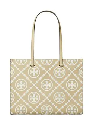 Tory Burch T Monogram Leather Tote - Beige
