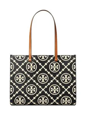 Tory Burch T Monogram Leather Tote - Black/white