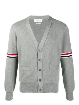 Thom Browne Rwb Stripe Armband Cardigan - Light Grey