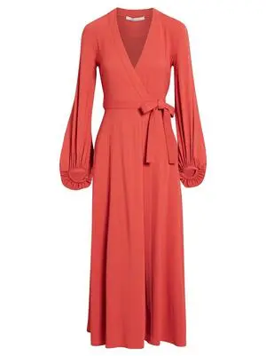 Another Tomorrow Cutout Crepe Midi Wrap Dress - Papaya