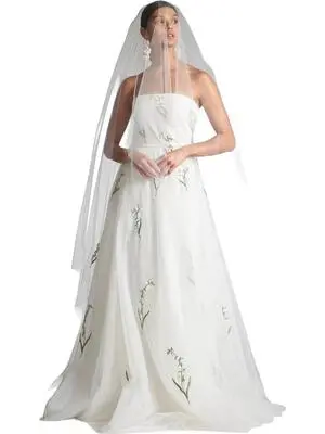 Sachin & Babi Anais Floral Embroidered Tulle Gown - White