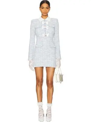 SELF-PORTRAIT Check Collared Knit Mini Dress - Blue
