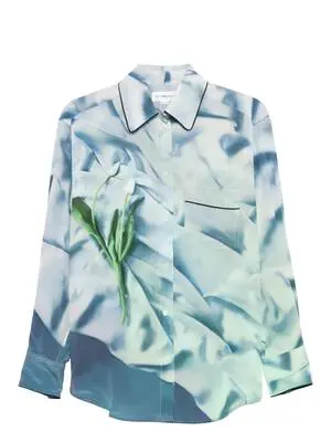 Victoria Beckham Flowers Satin Pyjama Shirt - Blue