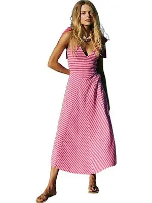 Free People Cecelia Midi Dress - Hibiscus Pink Combo