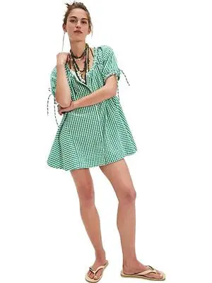 Free People Farley Gingham Tunic - Green Combo
