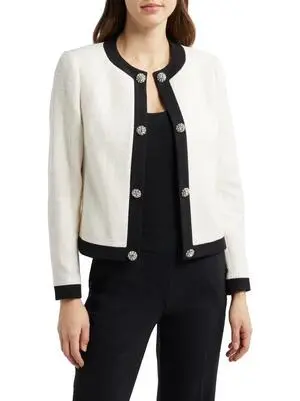 ANNE KLEIN Anne Klein Contrast Trim Tweed Cardigan