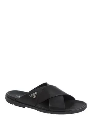 Prada Criss-cross Leather Slide Sandal - Nero
