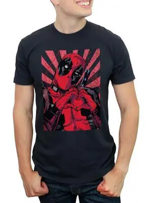 MARVEL Deadpool Hand Heart Poster Graphic T-shirt - Black