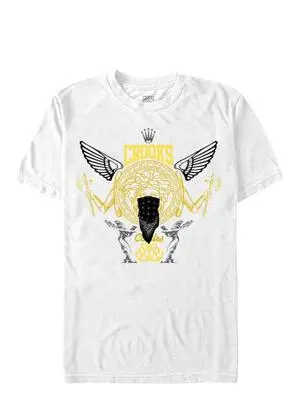 CROOKS & CASTLES Abstract Medusa Yellow And Black Logo Graphic T-shirt - White