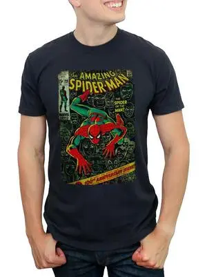 MARVEL: SPIDER-MAN The Amazing Spider-man Classic Comic Book Cover Short Sleeve Graphic T-shirt - Black
