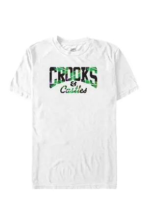 CROOKS & CASTLES Black Tropical Print Graphic T-shirt - White