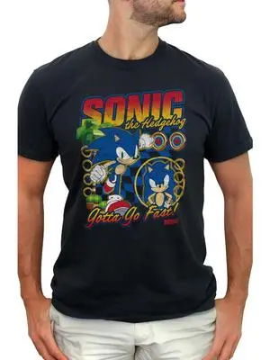 SONIC THE HEDGEHOG Gotta Go Fast Distressed Graphic T-shirt - Black